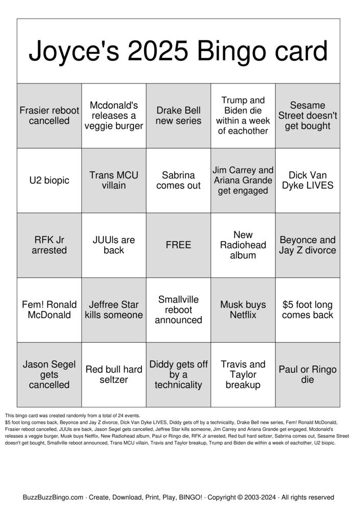 2025! Bingo Cards to Download, Print and Customize!