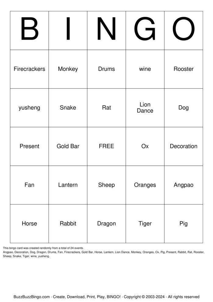 Chinese New Year Bingo Cards to Download, Print and Customize!