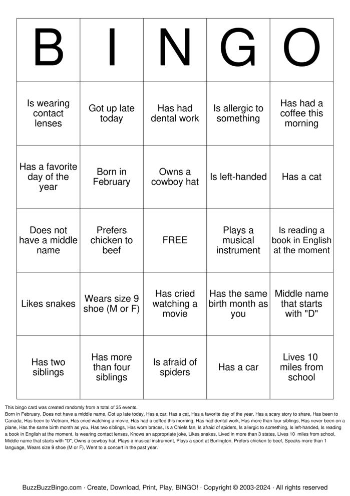 Classmate Bingo Bingo Cards to Download, Print and Customize!