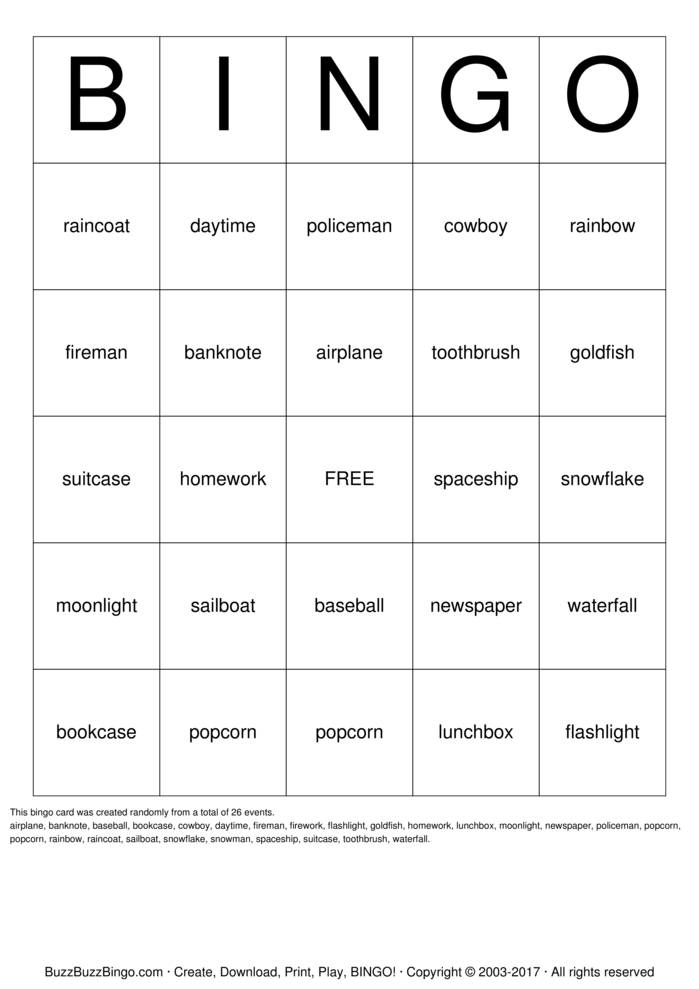Compound Words Bingo Cards to Download, Print and Customize!