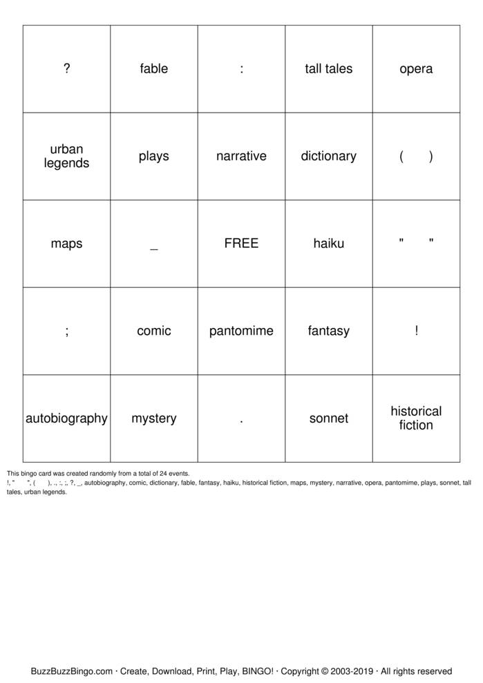 Figurative Language Bingo Cards to Download, Print and Customize!