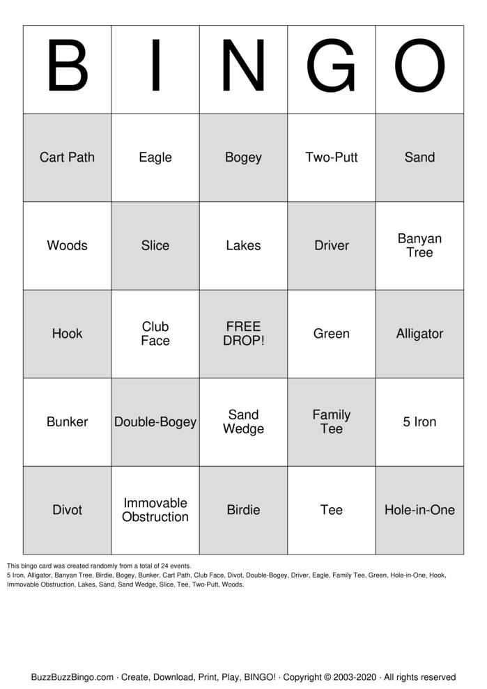 Golfing Boca Woods! Bingo Cards to Download, Print and Customize!