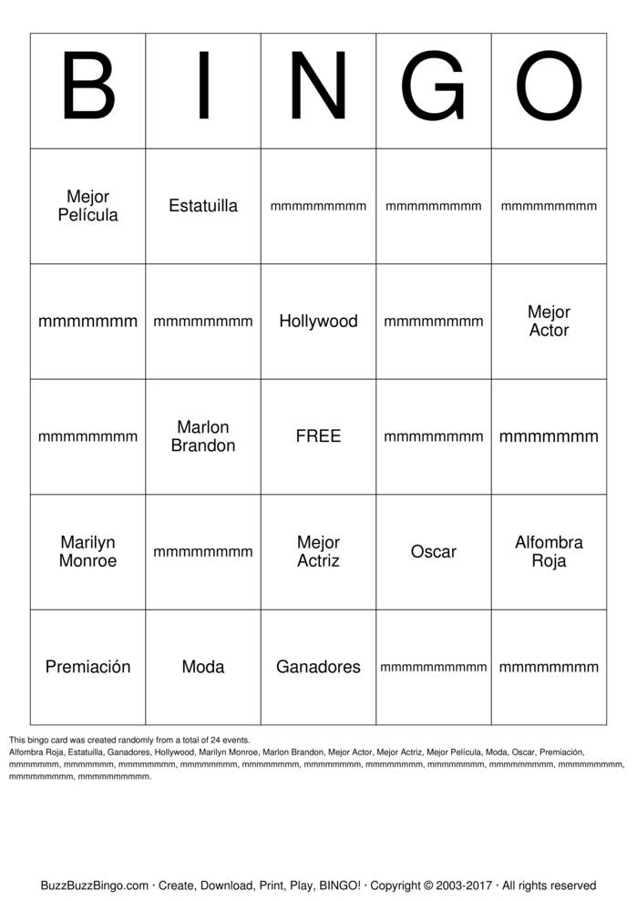 Hollywood Bingo Cards to Download, Print and Customize!