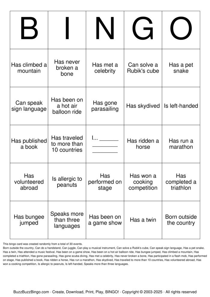 Human Bingo Cards to Download, Print and Customize!