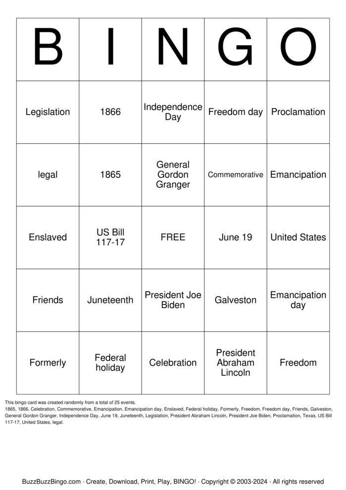 Juneteenth Bingo Cards to Download, Print and Customize!