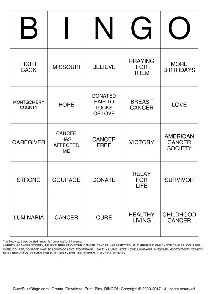 RELAY FOR LIFE Bingo Cards to Download, Print and Customize!