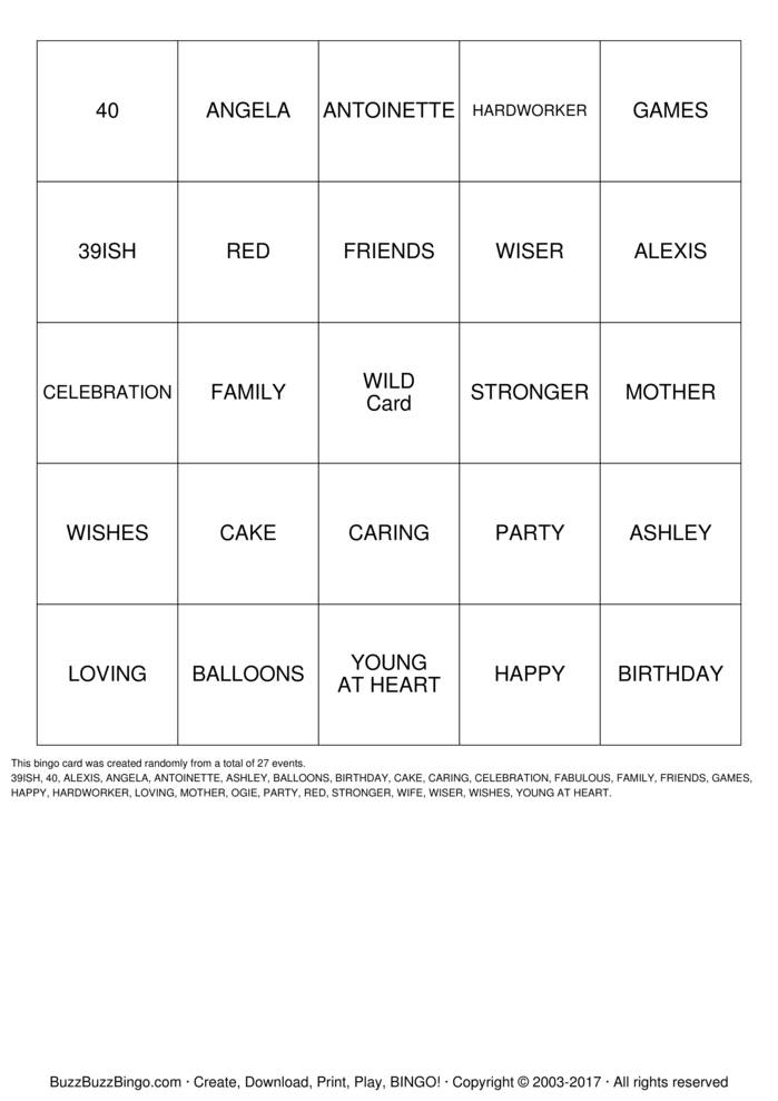 Shirley Fabulous and Forty Bingo Cards to Download, Print and Customize!