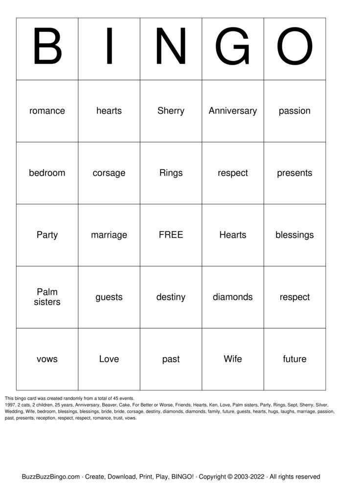 25th Anniversary Bingo Cards to Download, Print and Customize!