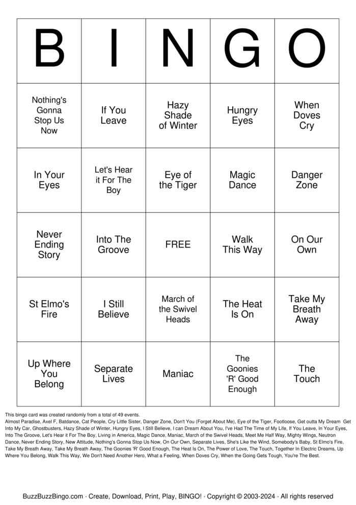 80s Movies Bingo Cards to Download, Print and Customize!