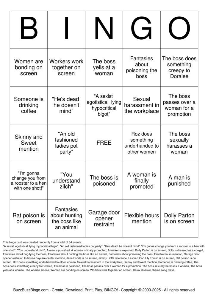 9 to 5 Bingo Cards to Download, Print and Customize!