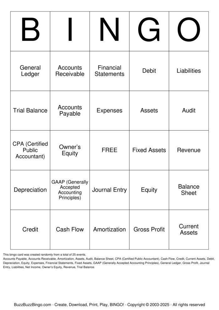 Accounting Bingo Cards to Download, Print and Customize!