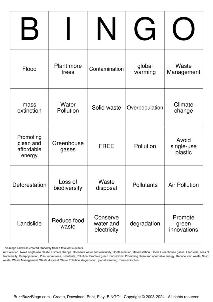 Environmental Issues and Solutions Bingo Cards to Download, Print and ...