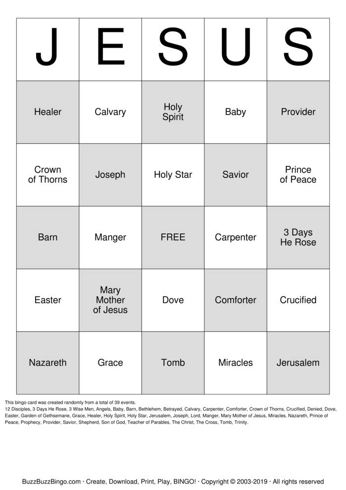 JESUS Bingo Cards to Download, Print and Customize!