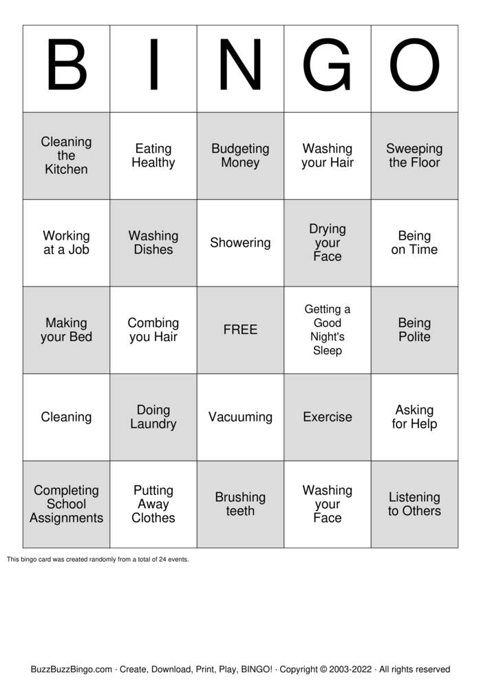 Life Skills Bingo Bingo Cards to Download, Print and Customize!