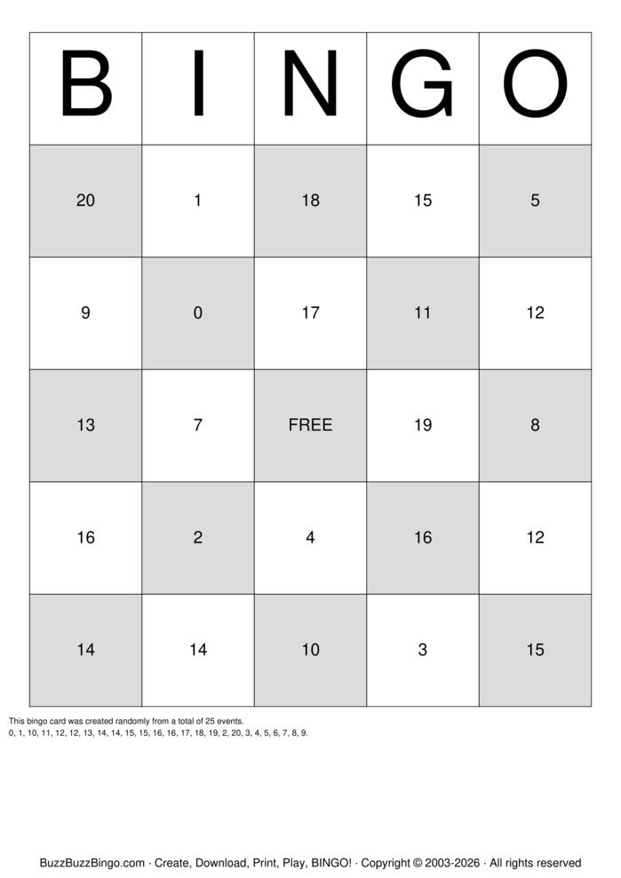 NUMBERS TO 20 Bingo Cards to Download, Print and Customize!