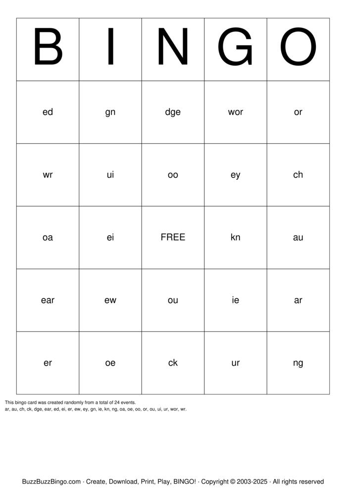 Phonogram Bingo Cards to Download, Print and Customize!