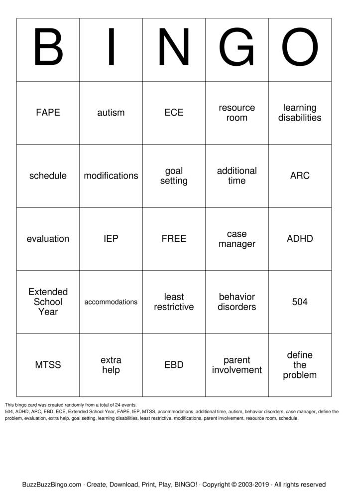 Special Education Bingo Cards to Download, Print and Customize!