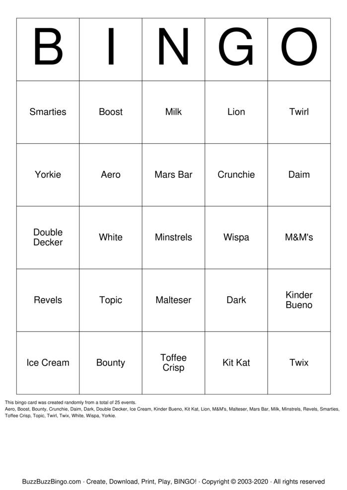 chocolate Bingo Cards to Download, Print and Customize!