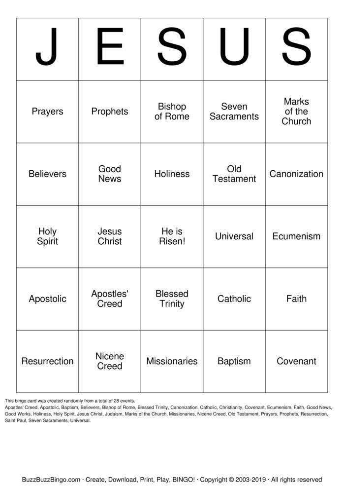 jesus Bingo Cards to Download, Print and Customize!