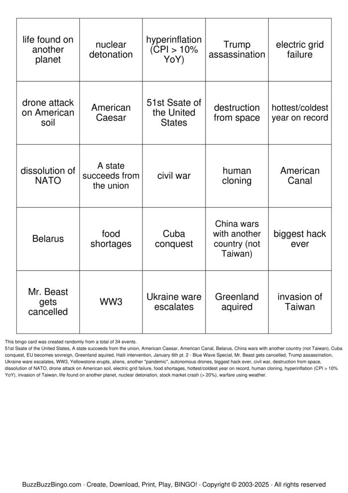 2025 Bingo Cards to Download, Print and Customize!