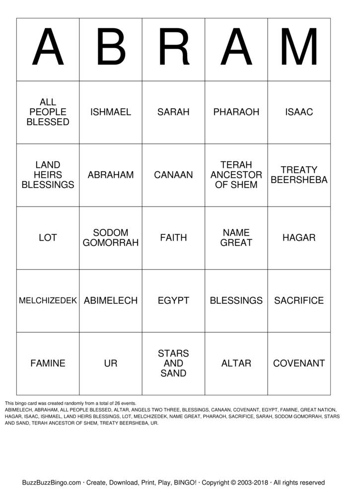 ABRAHAM Bingo Cards to Download, Print and Customize!