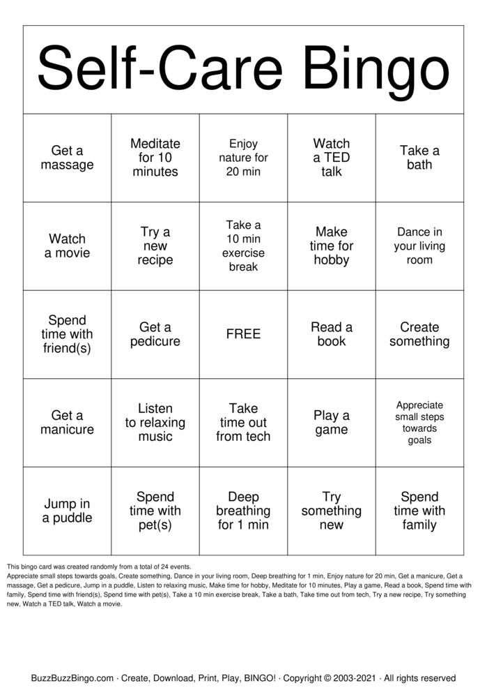 B-Well Self-Care Bingo Bingo Cards to Download, Print and Customize!