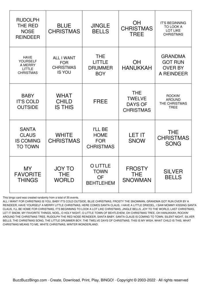 HOLIDAY SINGO Bingo Cards to Download, Print and Customize!