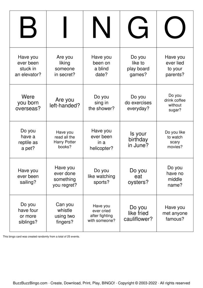 Human Scavenger Hunt Bingo Cards to Download, Print and Customize!