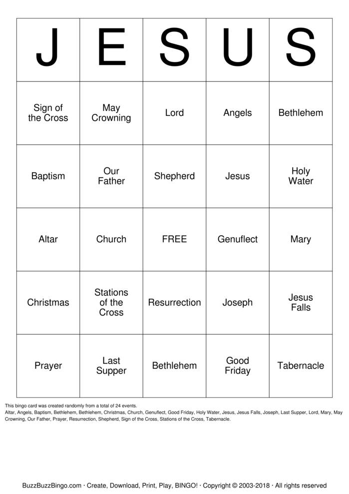 JESUS Bingo Cards to Download, Print and Customize!