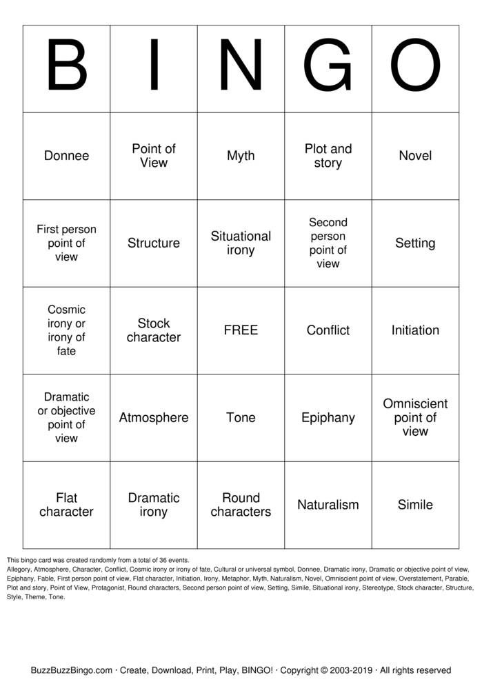 Literary Terms Bingo Cards to Download, Print and Customize!