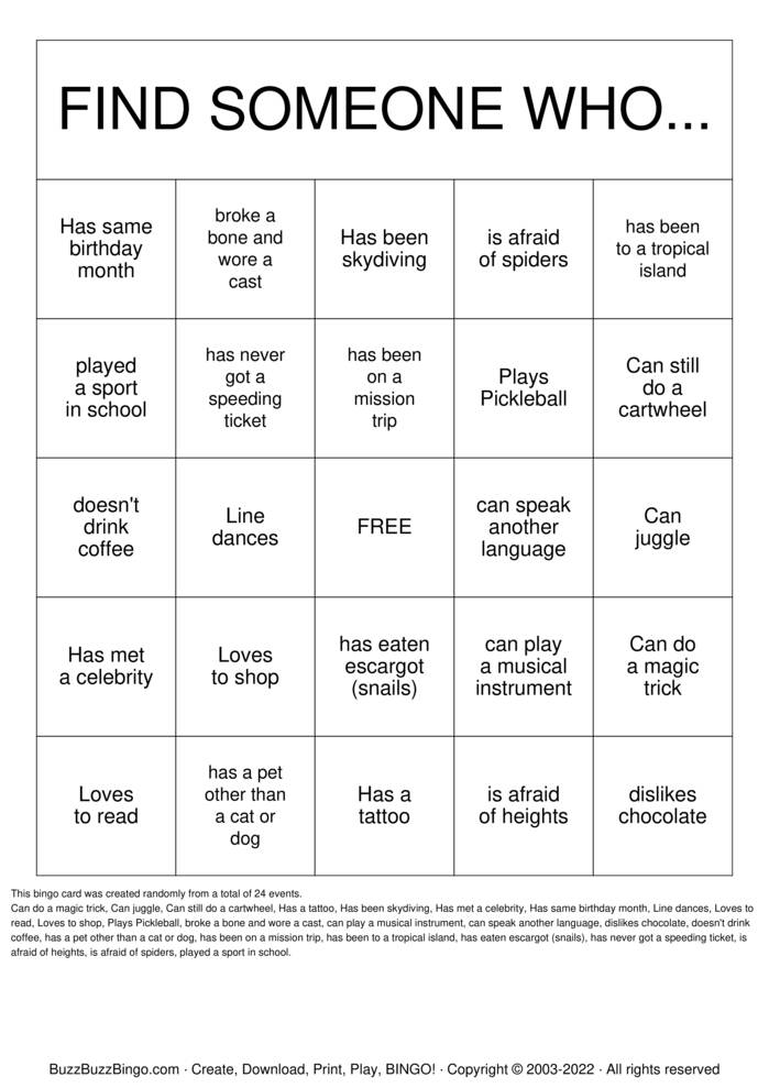 People Bingo Bingo Cards to Download, Print and Customize!