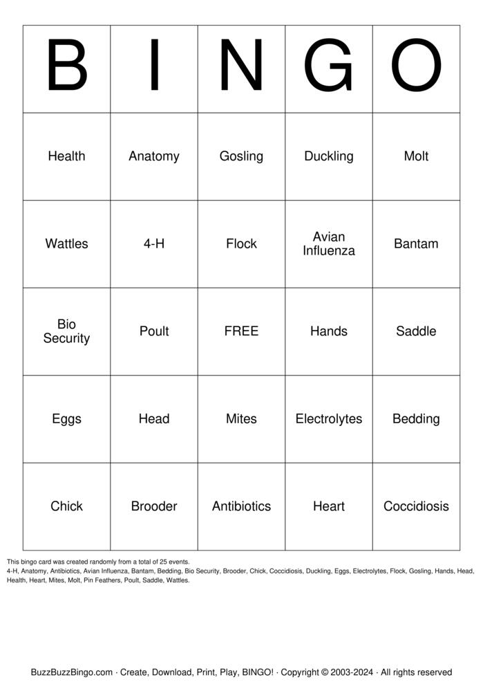 Poultry Bingo Bingo Cards to Download, Print and Customize!