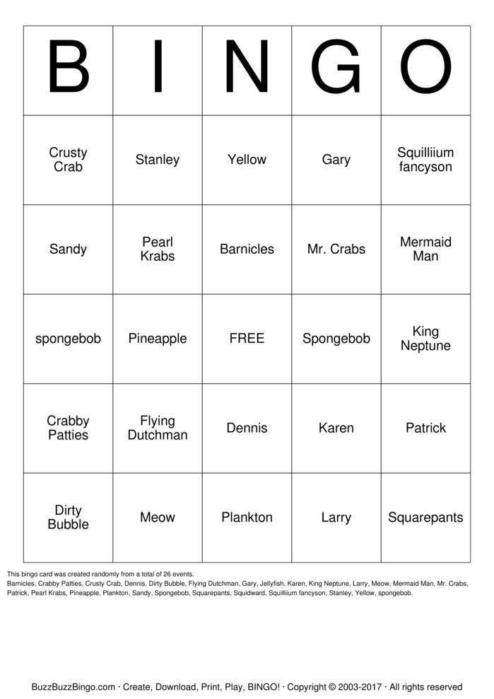 SpongeBob Bingo Cards to Download, Print and Customize!