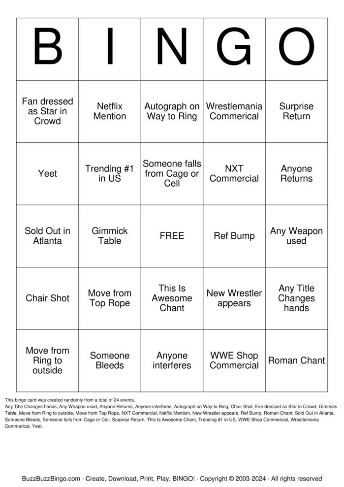 WWE Bad Blood Bingo Cards to Download, Print and Customize!