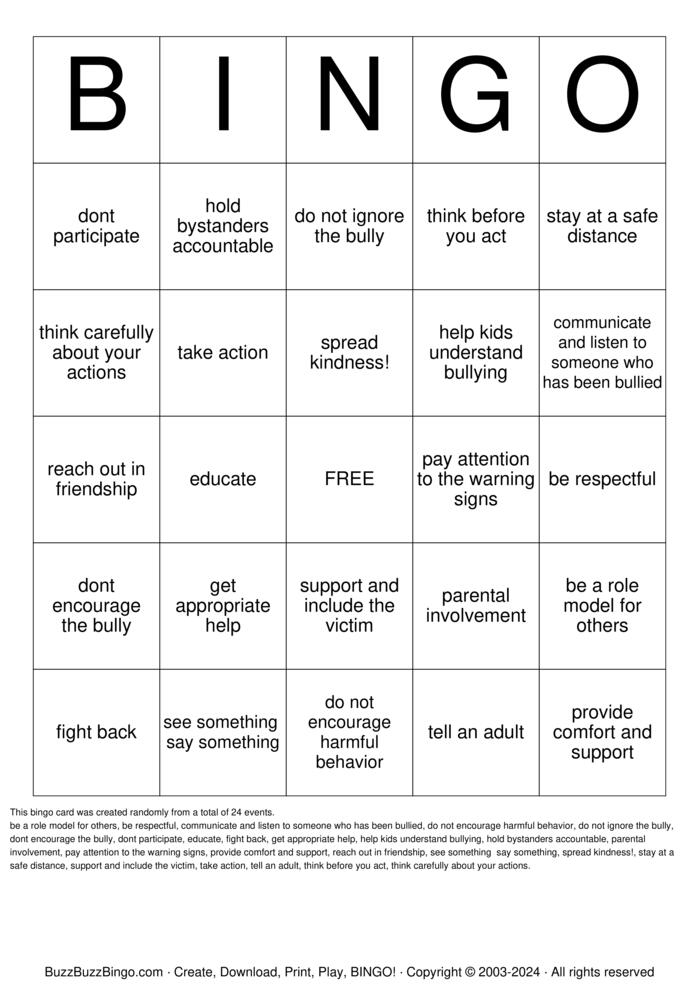 Anti-Bullying Bingo Cards to Download, Print and Customize!