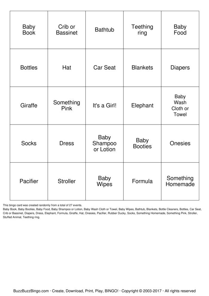 Baby Bingo Bingo Cards to Download, Print and Customize!