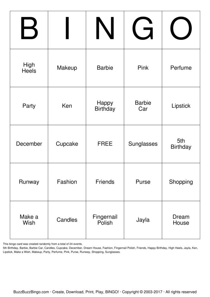 Barbie Bingo Cards to Download, Print and Customize!