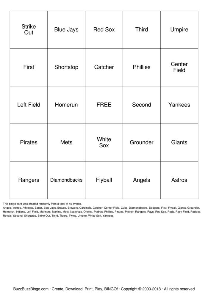 Baseball Bingo Cards to Download, Print and Customize!