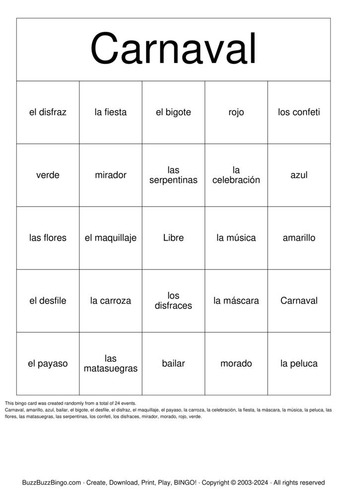Carnaval Bingo Cards to Download, Print and Customize!