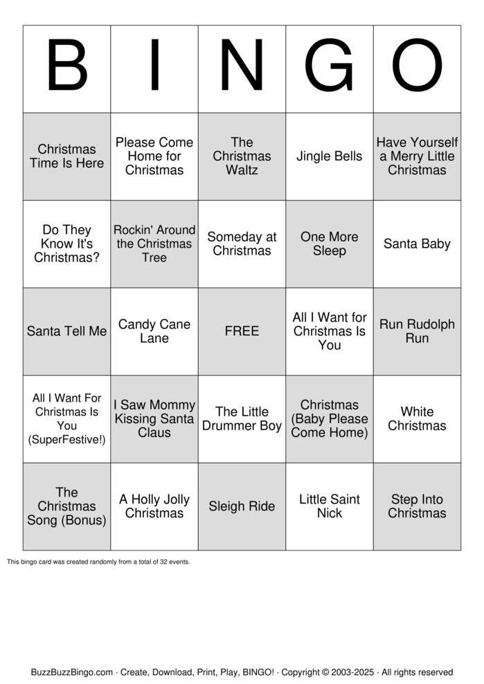 Christmas Songs Bingo Cards to Download, Print and Customize!