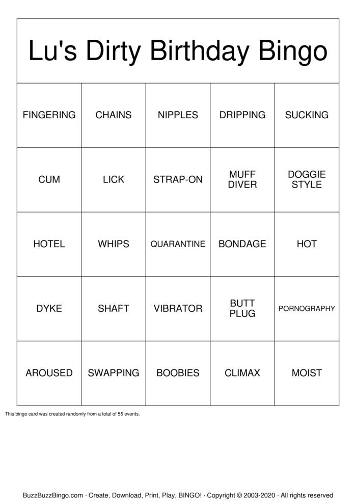 DIRTY BINGO Bingo Cards to Download, Print and Customize!