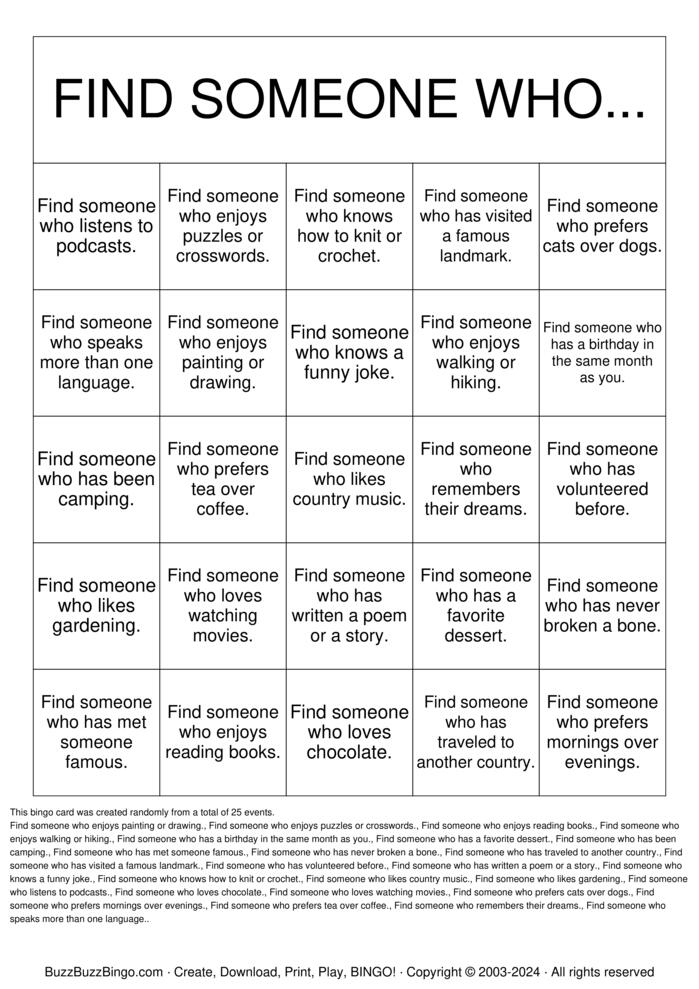 Getting to Know you! Bingo Cards to Download, Print and Customize!