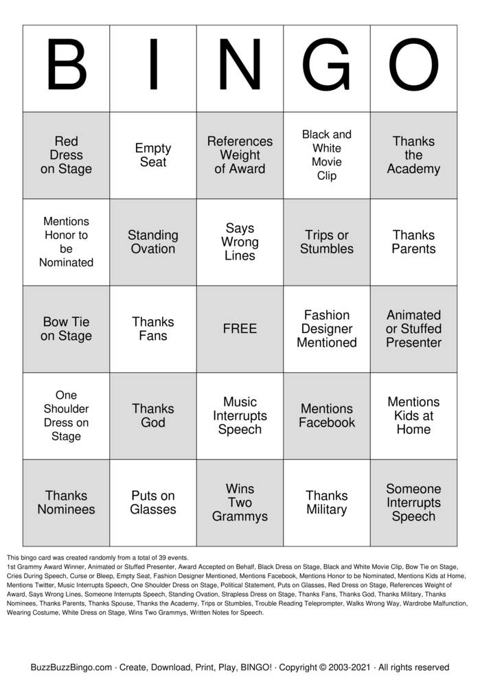 Grammys Bingo Cards to Download, Print and Customize!