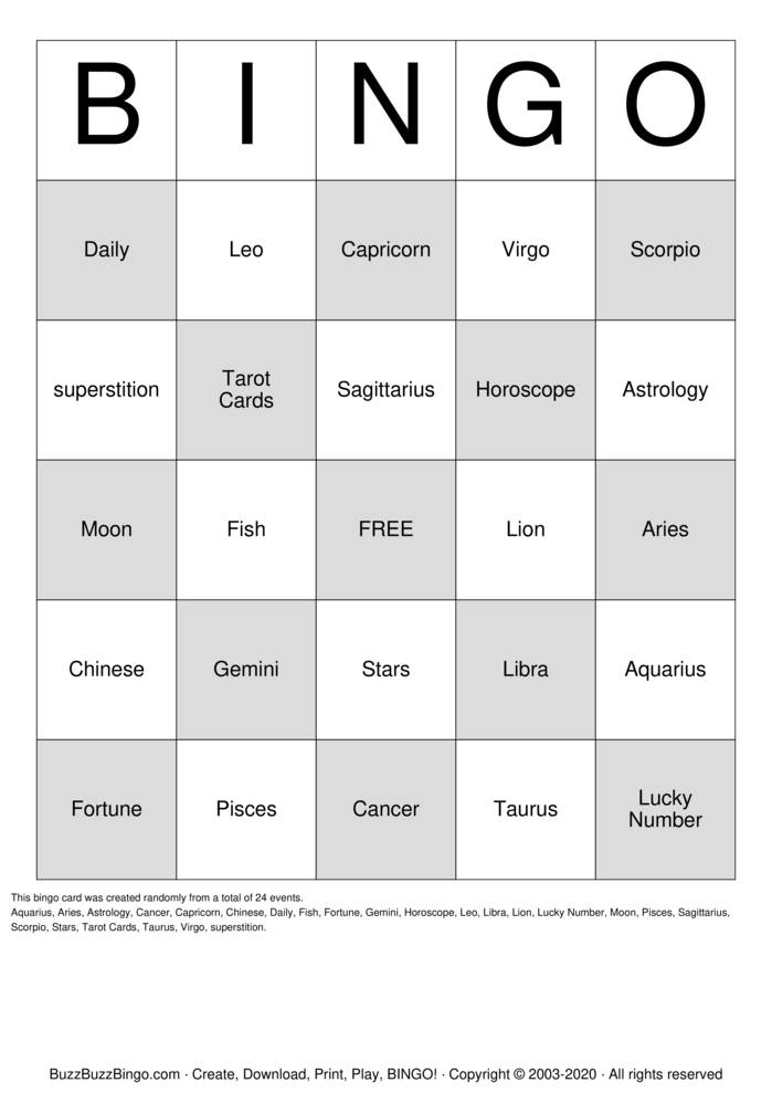 Virgo Bingo Cards to Download, Print and Customize!
