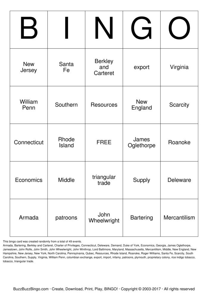 13 Colonies Bingo Cards to Download, Print and Customize!