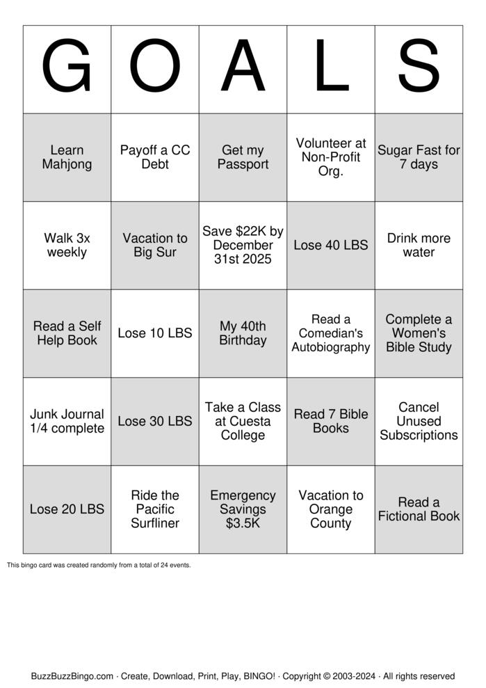 2025 Goals Bingo Cards to Download, Print and Customize!