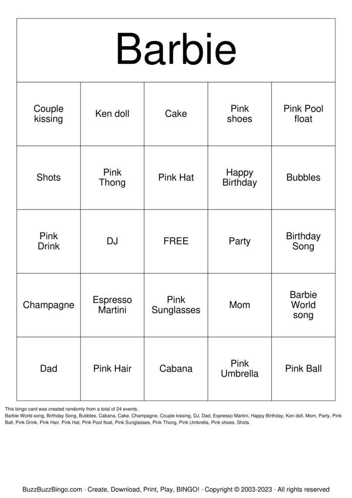 Barbie Bingo Cards to Download, Print and Customize!