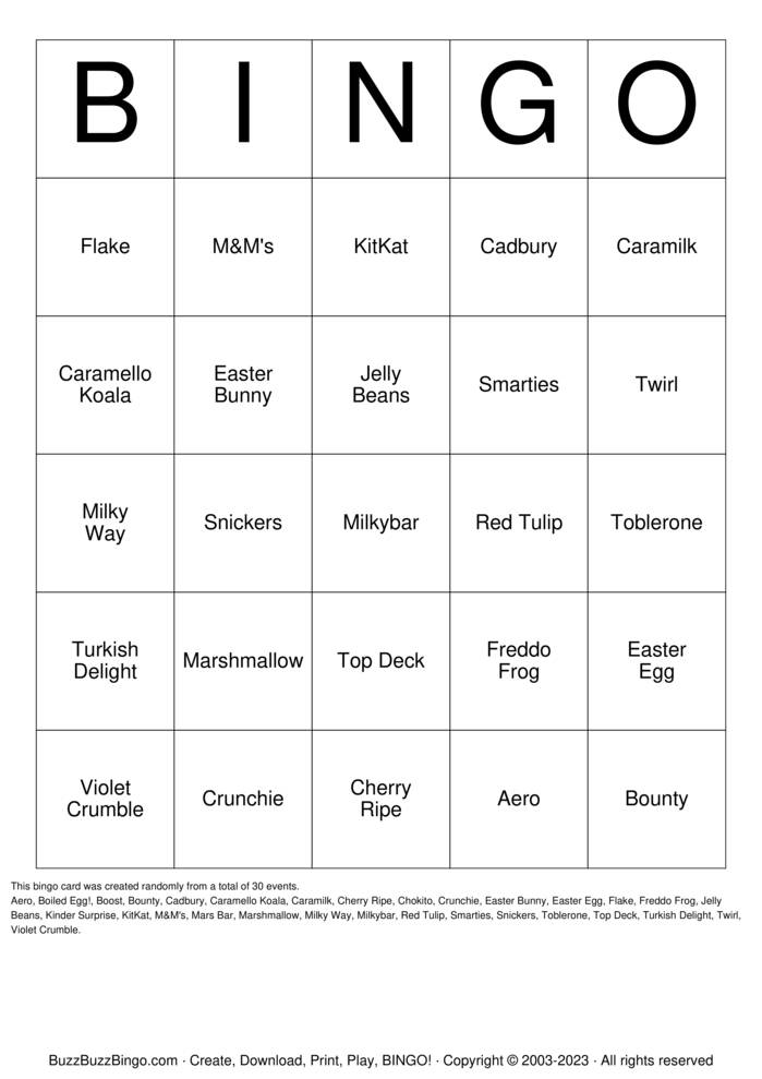 Chocolate Bingo Cards to Download, Print and Customize!