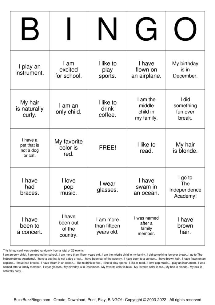 Classmate Bingo Bingo Cards to Download, Print and Customize!