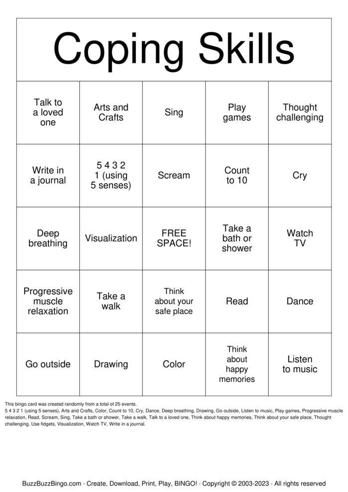 Coping Skills Bingo Cards to Download, Print and Customize!